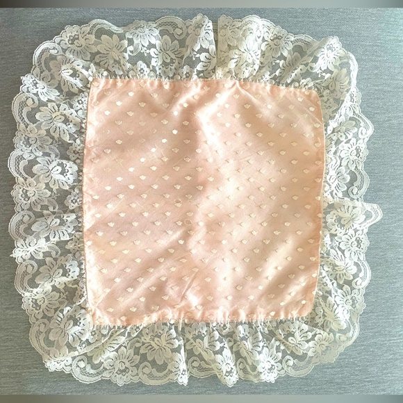 Accents | Vintage Cream Coloured Lace Over Pink Satin Square Accent ...